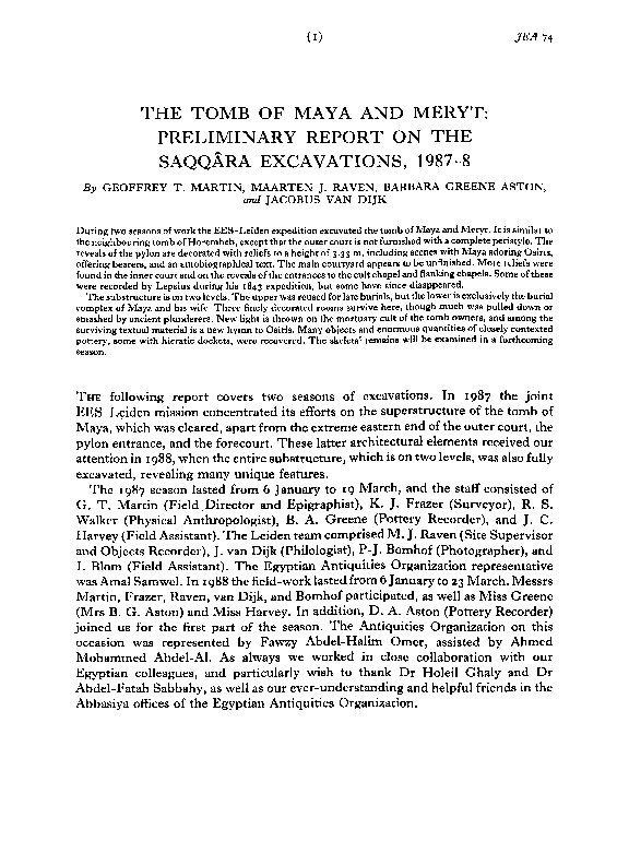 (PDF) The Tomb of Maya and Meryt: Preliminary Report on the Saqqara ...