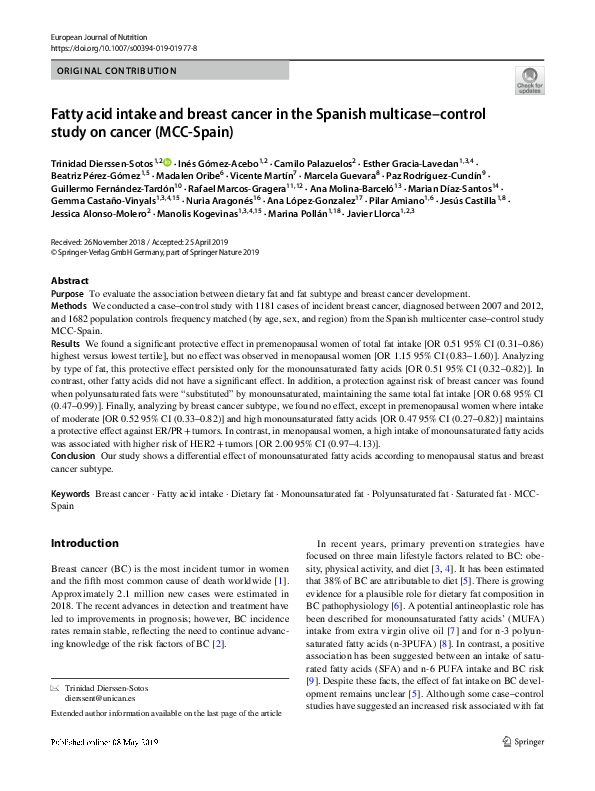 (PDF) Fatty acid intake and breast cancer in the Spanish multicase ...