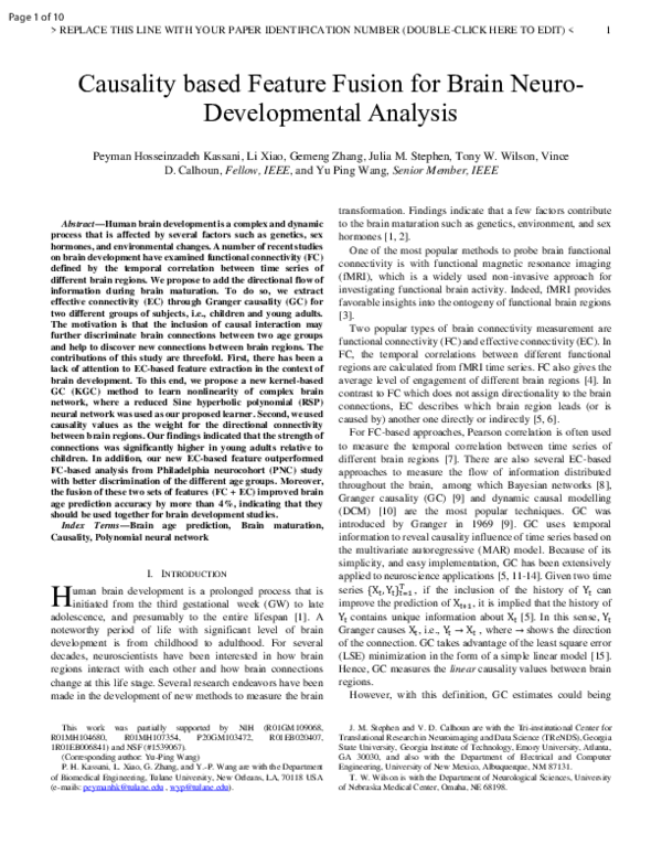 (PDF) Causality based Feature Fusion for Brain Neuro-Developmental Analysis
