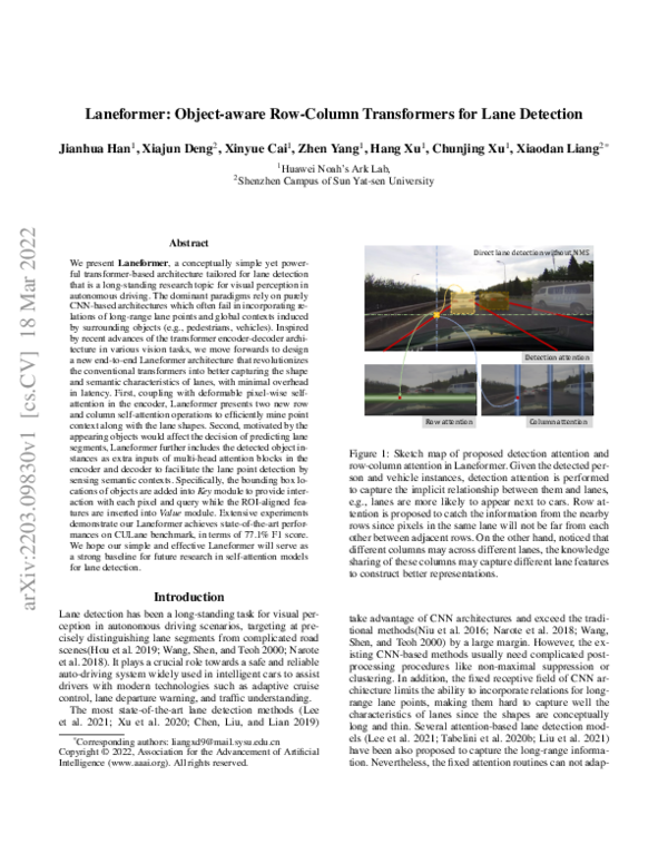 (PDF) Laneformer: Object-aware Row-Column Transformers for Lane Detection