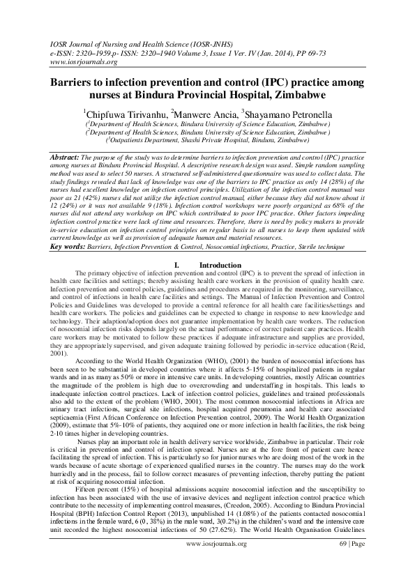 (PDF) Barriers to infection prevention and control (IPC) practice among nurses at Bindura ...