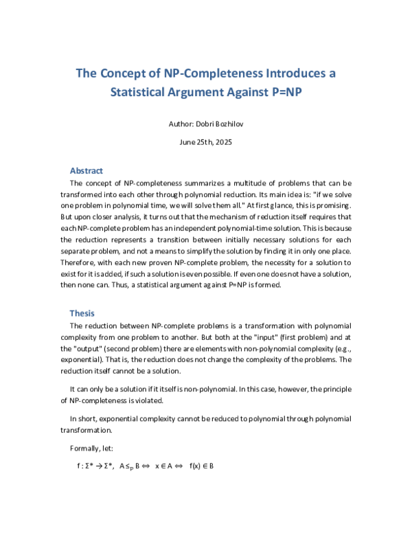 (PDF) The Concept of NP-Completeness Introduces a Statistical Argument ...