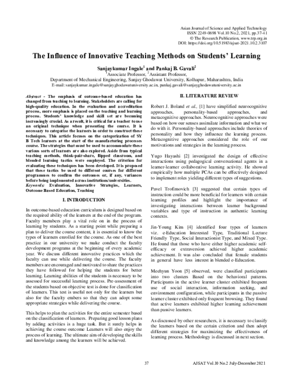 (PDF) The Influence of Innovative Teaching Methods on Students’ Learning