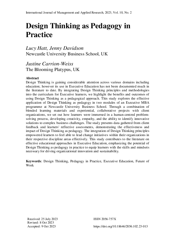 (PDF) Design Thinking as Pedagogy in Practice