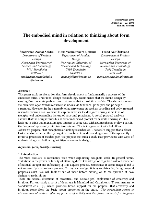 (PDF) The embodied mind in relation to thinking about form development