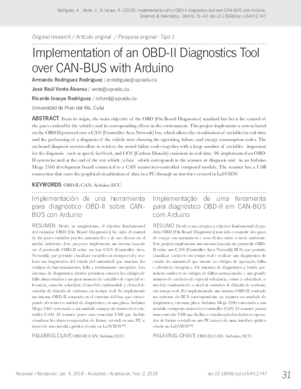 (PDF) Implementation of an OBD-II diagnostics tool over CAN-BUS with ...