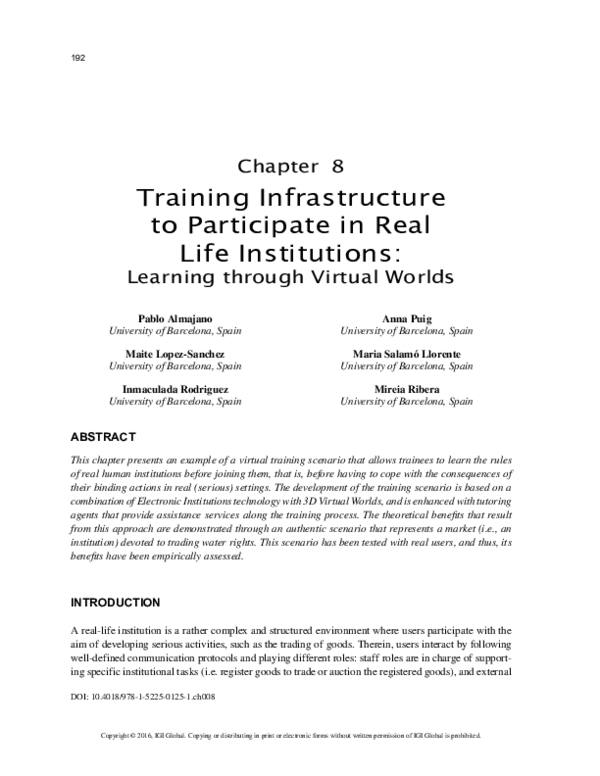 (PDF) Training Infrastructure to Participate in Real Life Institutions