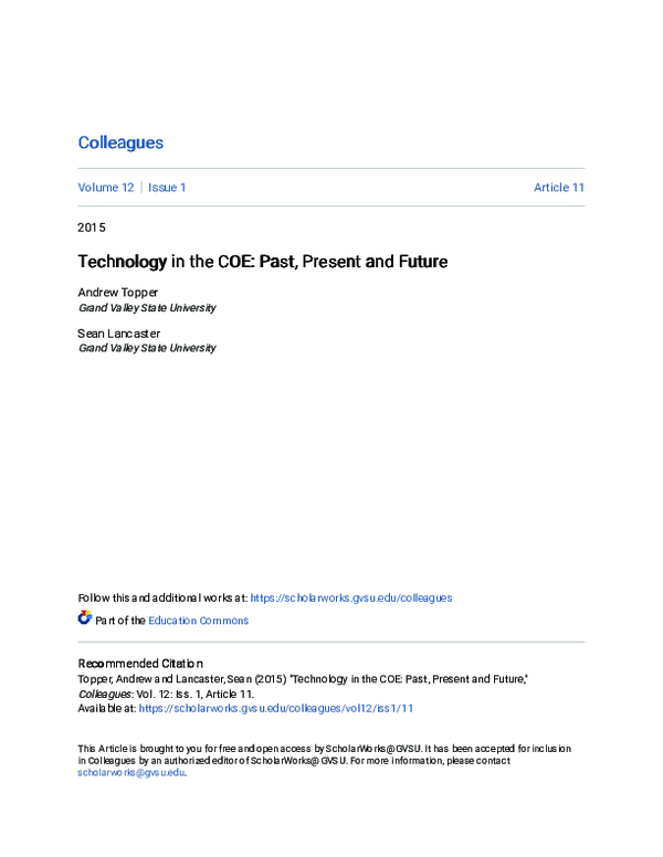 (PDF) Technology in the COE: Past, Present and Future