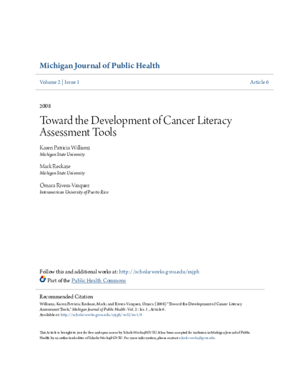 (PDF) Toward the development of cancer literacy assessment tools