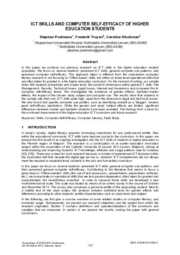 (PDF) ICT Skills and Computer Self-Efficacy of Higher Education Students