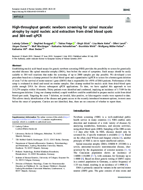 (PDF) High-throughput genetic newborn screening for spinal muscular ...