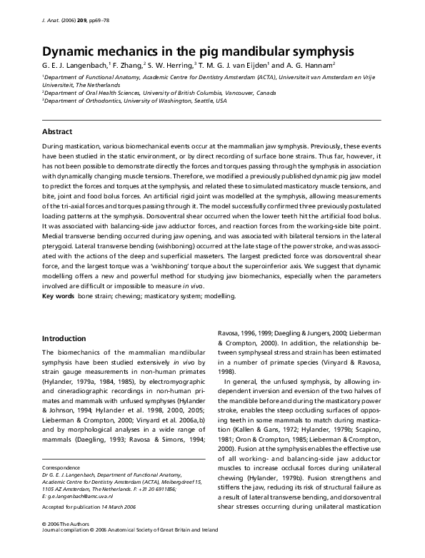 (PDF) Dynamic mechanics in the pig mandibular symphysis