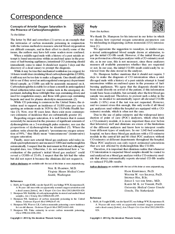 (PDF) Concepts of Arterial Oxygen Saturation in the Presence of ...