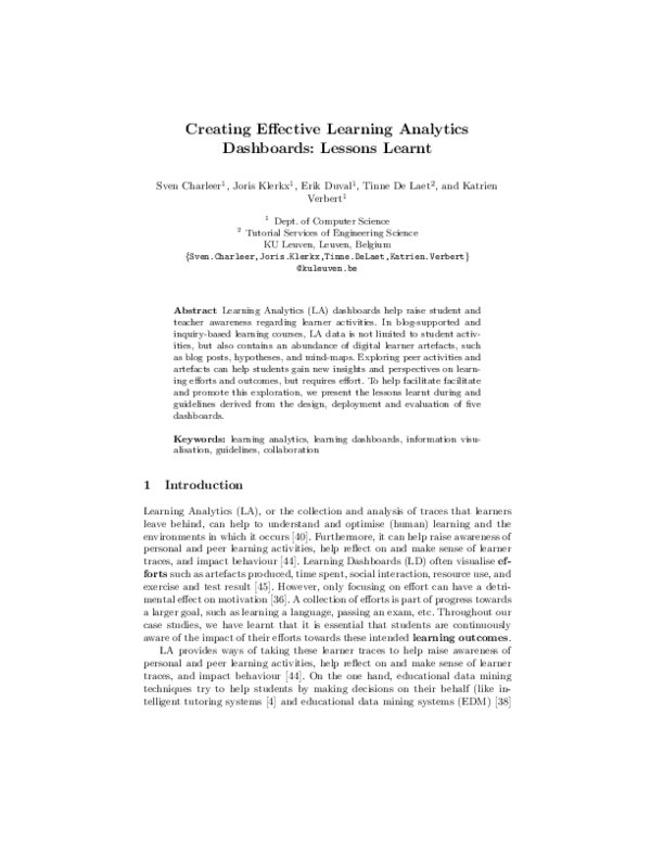 (PDF) Creating Effective Learning Analytics Dashboards: Lessons Learnt
