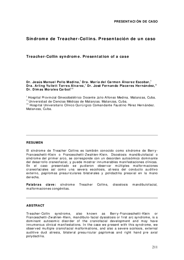 (PDF) Síndrome de Treacher-Collins. Presentación de un caso