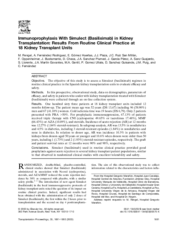 (PDF) Immunoprophylaxis with simulect (Basiliximab) in kidney ...