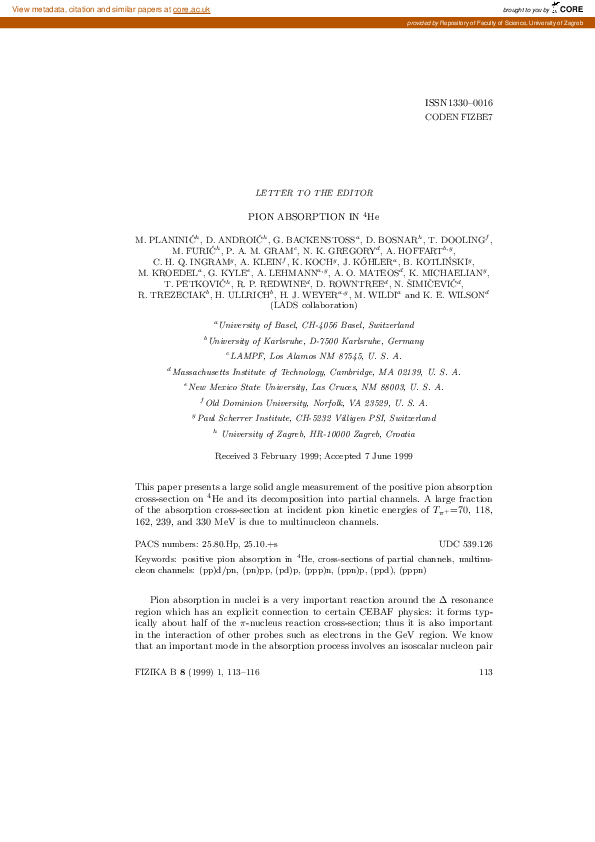 (PDF) Pion Absorption in 4He