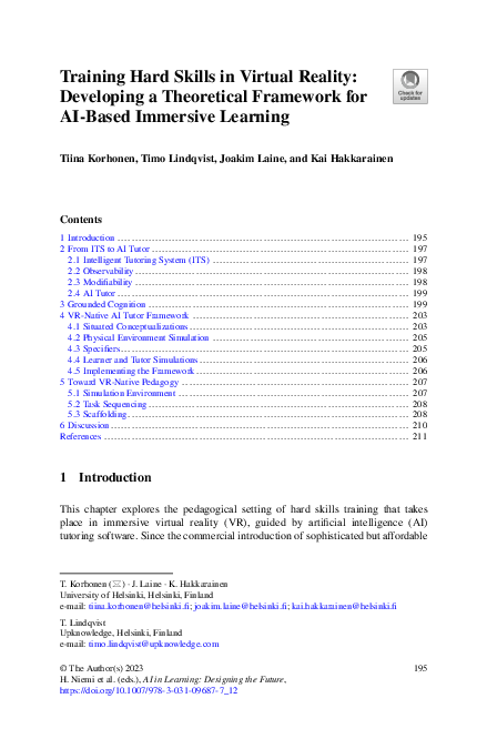 (PDF) Training Hard Skills in Virtual Reality: Developing a Theoretical Framework for AI-Based ...