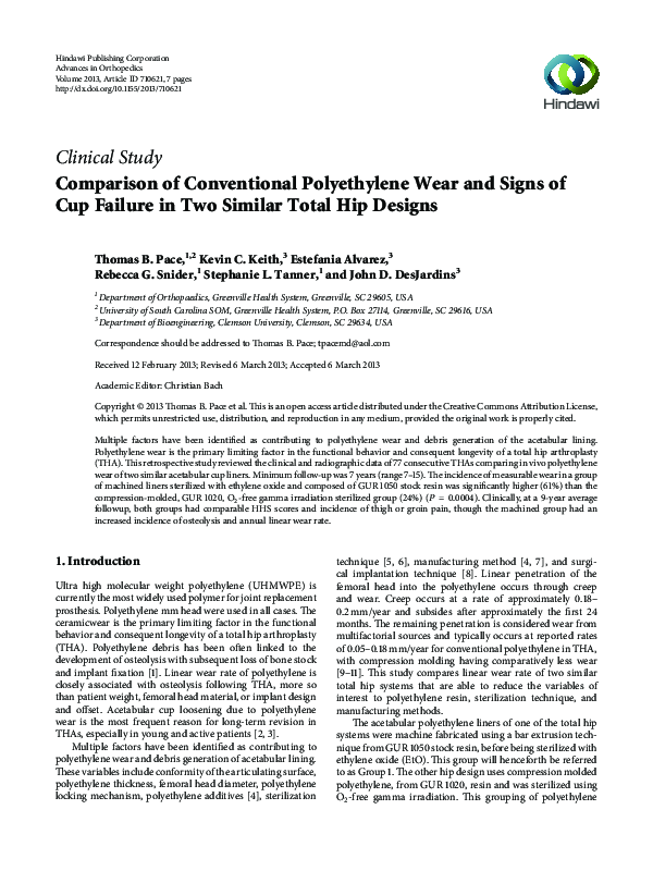 (PDF) Comparison of Conventional Polyethylene Wear and Signs of Cup ...