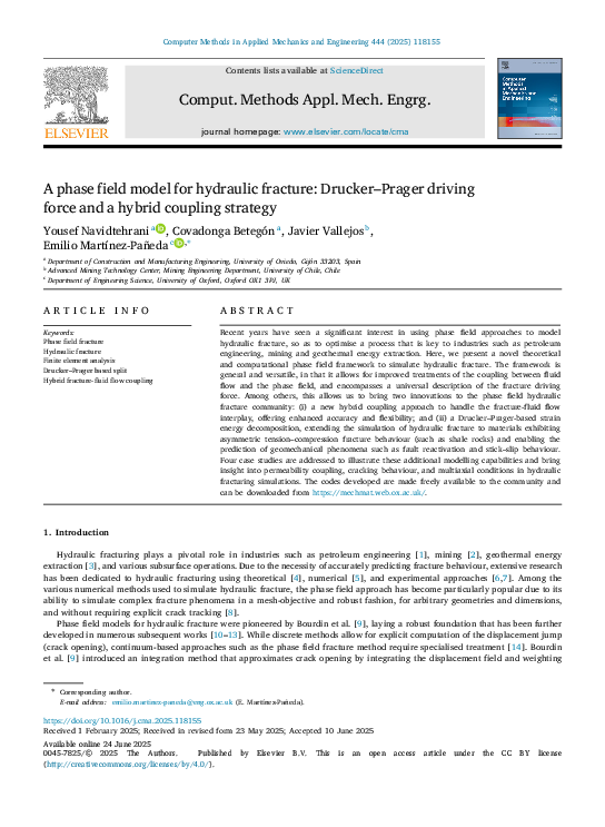 (PDF) A phase field model for hydraulic fracture: Drucker-Prager driving force and a hybrid ...
