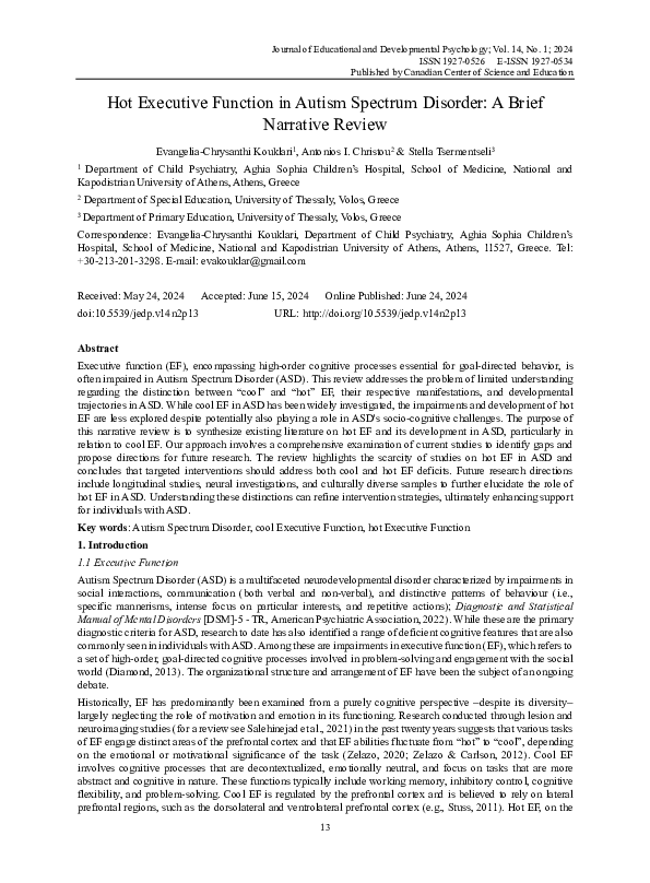 (PDF) Hot Executive Function in Autism Spectrum Disorder: A Brief ...
