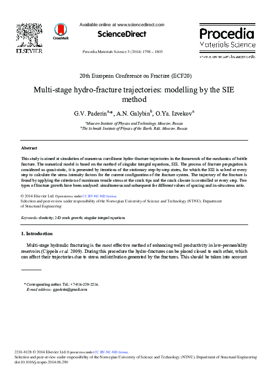 (PDF) Multi-stage Hydro-fracture Trajectories: Modelling by the SIE Method
