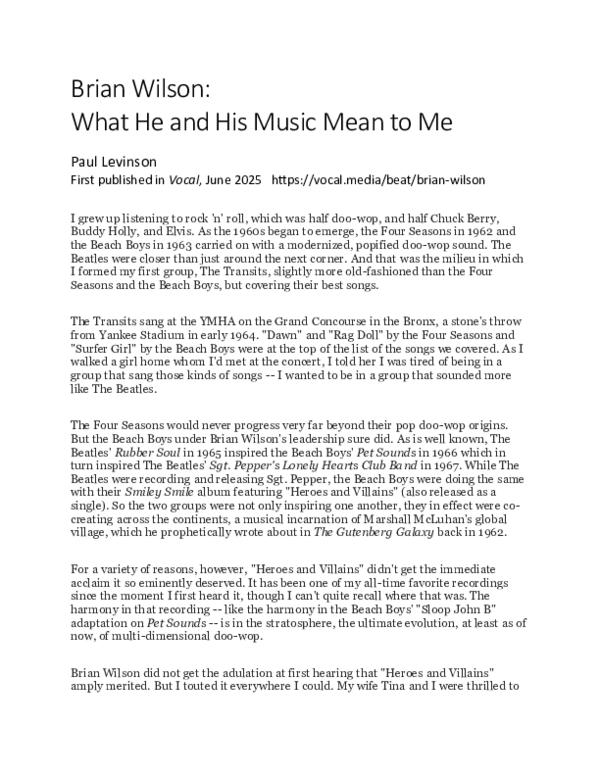 (PDF) Brian Wilson: What He and His Music Mean to Me