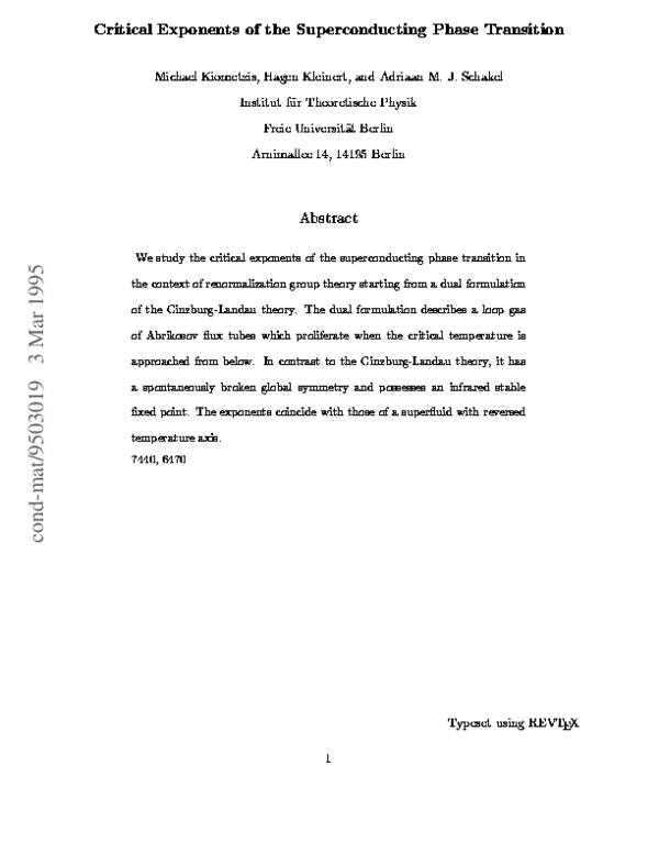 (PDF) Critical Exponents of the Superconducting Phase Transition