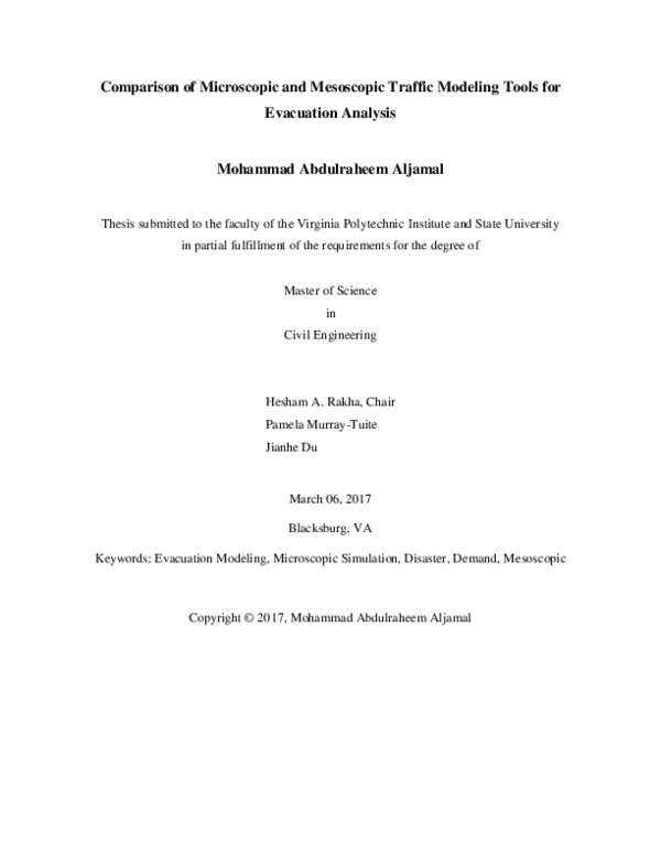(PDF) Comparison of Microscopic and Mesoscopic Traffic Modeling Tools for Evacuation Analysis