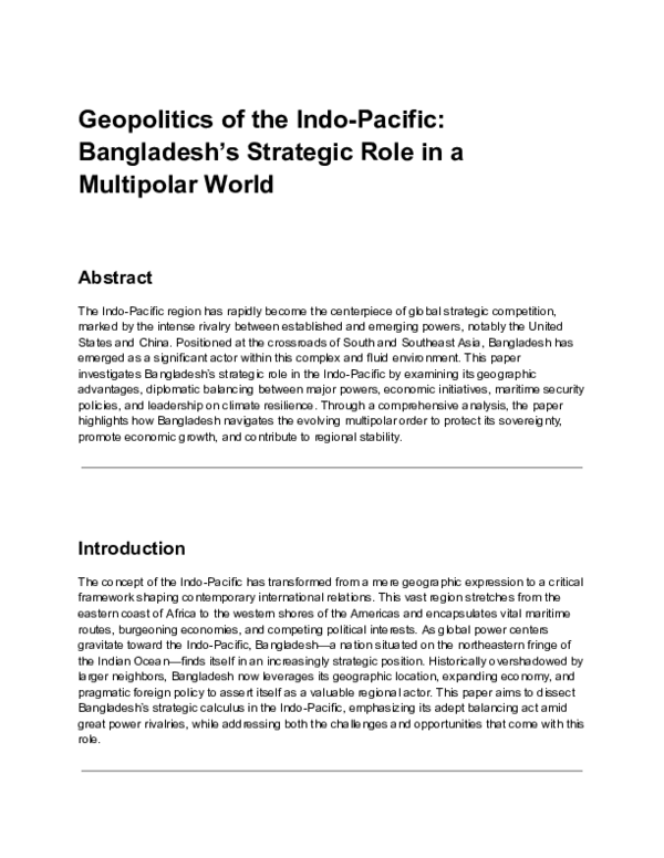 (PDF) Geopolitics of the Indo-Pacific: Bangladesh's Strategic Role in a ...