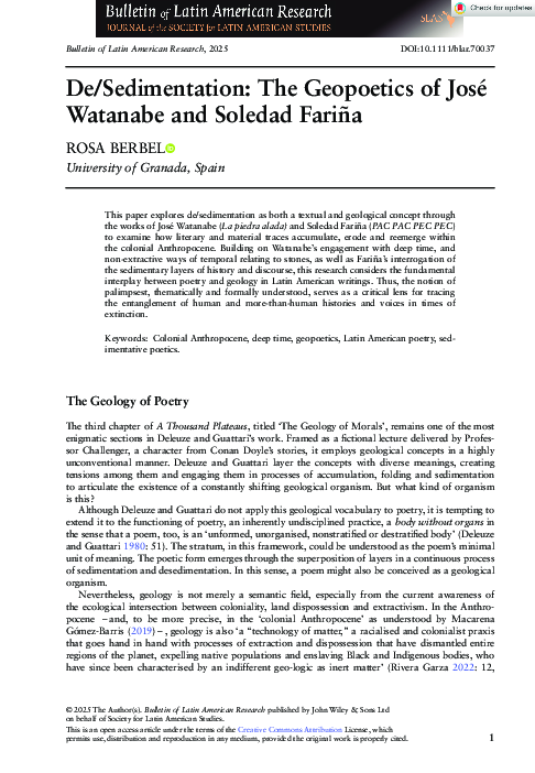 (PDF) De/Sedimentation: The Geopoetics of José Watanabe and Soledad Fariña