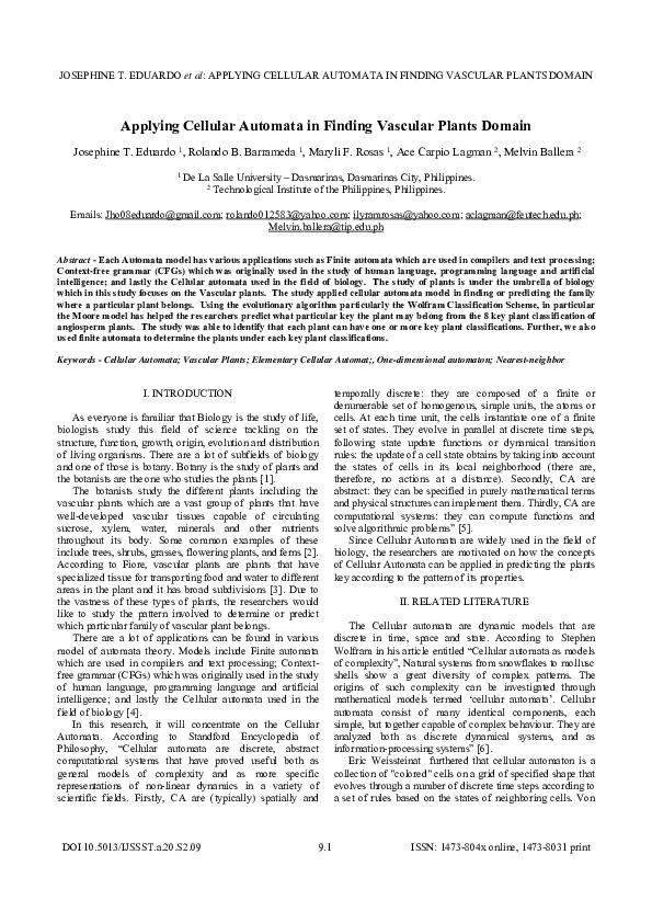 (PDF) Applying Cellular Automata in Finding Vascular Plants Domain