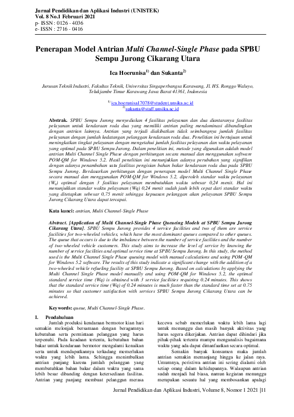 (PDF) Penerapan Model Antrian Multi Channel-Single Phase pada SPBU ...