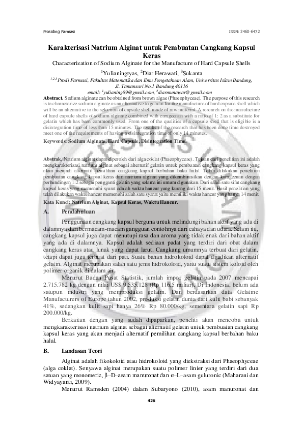 (PDF) Karakterisasi Natrium Alginat untuk Pembuatan Cangkang Kapsul Keras