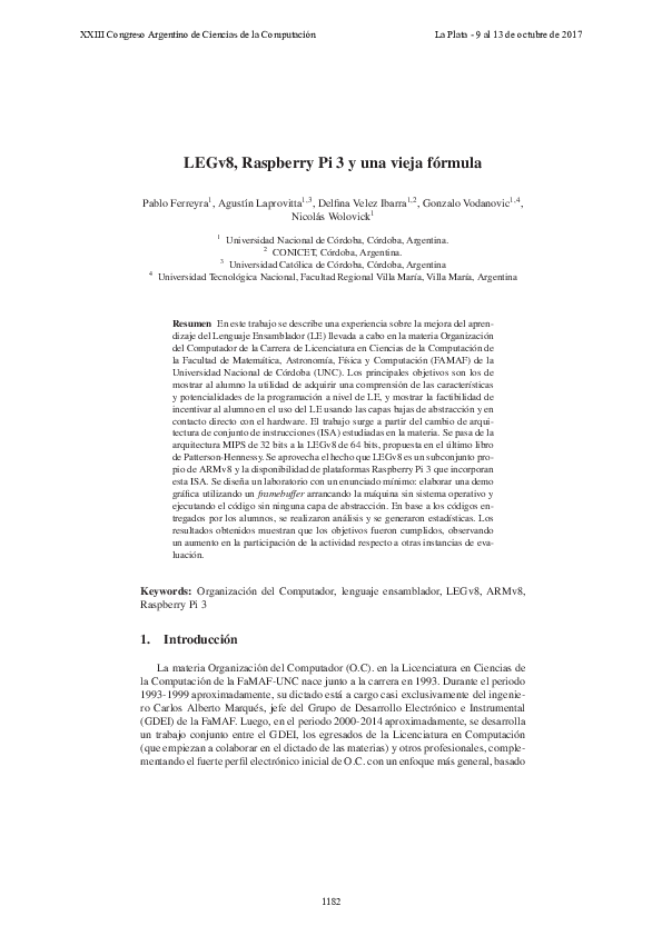 (PDF) LEGv8, Raspberry Pi 3 y una vieja fórmula
