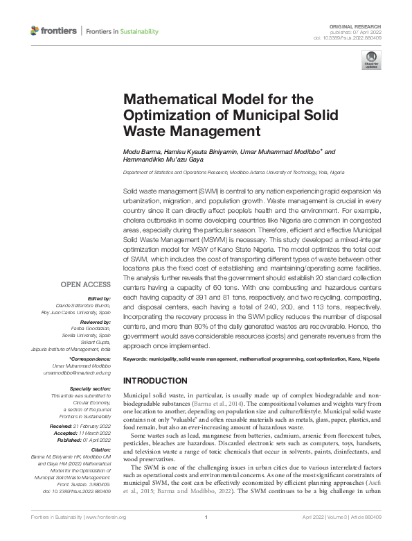 (PDF) Mathematical Model for the Optimization of Municipal Solid Waste ...