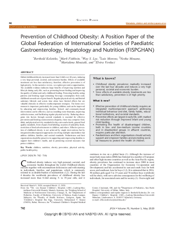 (PDF) Prevention of Childhood Obesity: A Position Paper of the Global ...