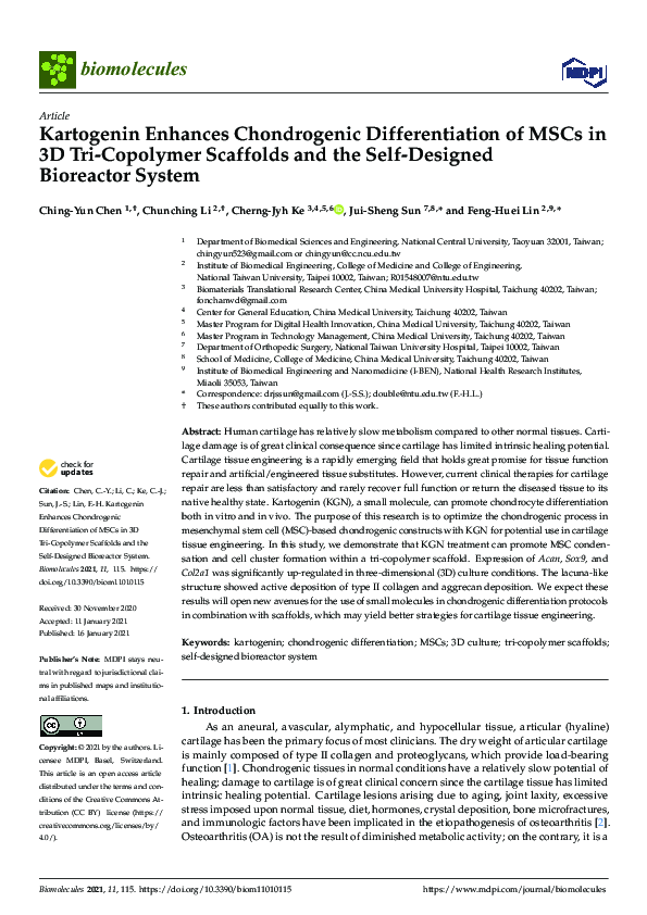(PDF) Kartogenin Enhances Chondrogenic Differentiation of MSCs in 3D ...