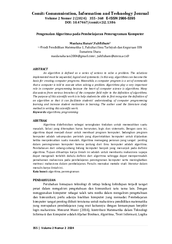 (PDF) Pengenalan Algoritma pada Pembelajaran Pemrograman Komputer