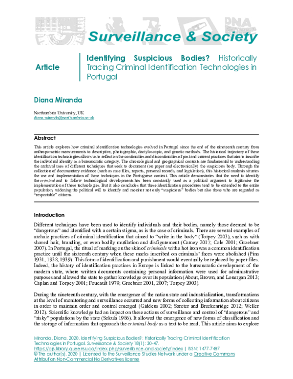 (PDF) Identifying Suspicious Bodies? Historically Tracing Criminal ...
