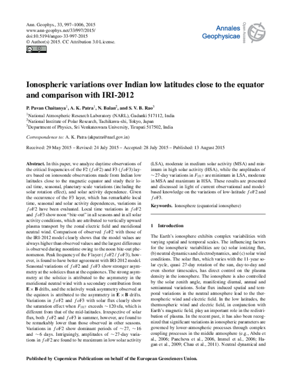 (PDF) Ionospheric variations over Indian low latitudes close to the ...