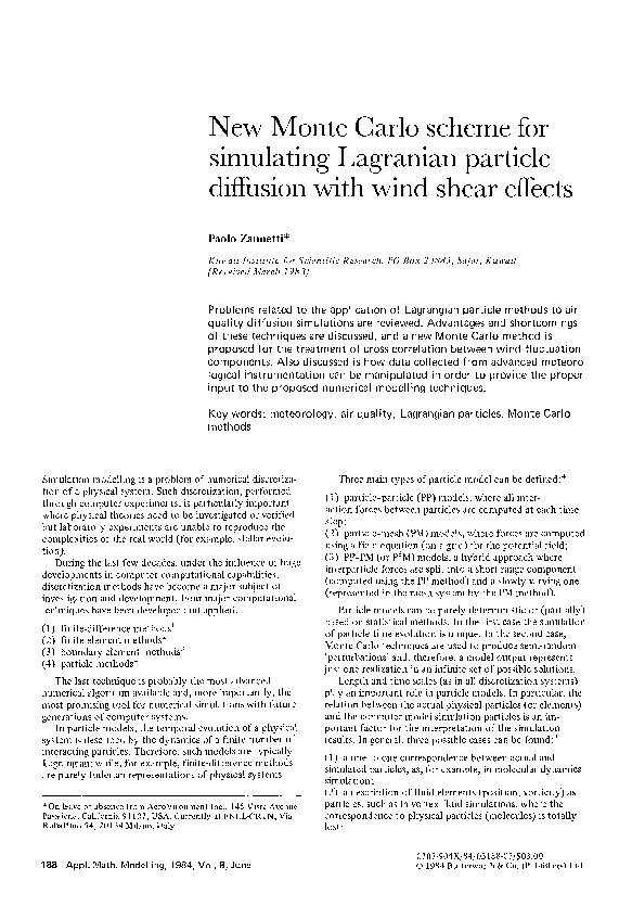 (PDF) New Monte Carlo scheme for simulating Lagranian particle ...