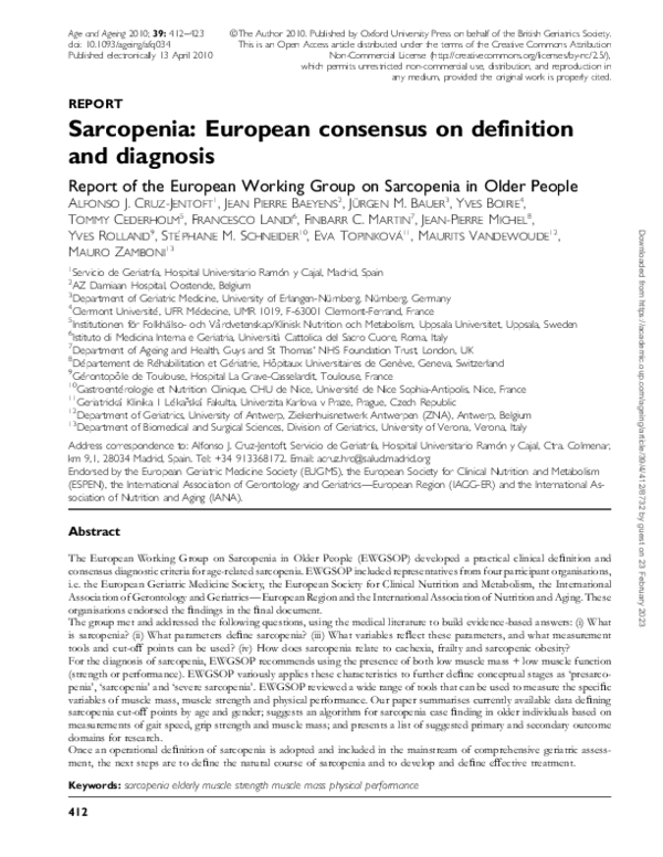 (PDF) Sarcopenia: European consensus on definition and diagnosis