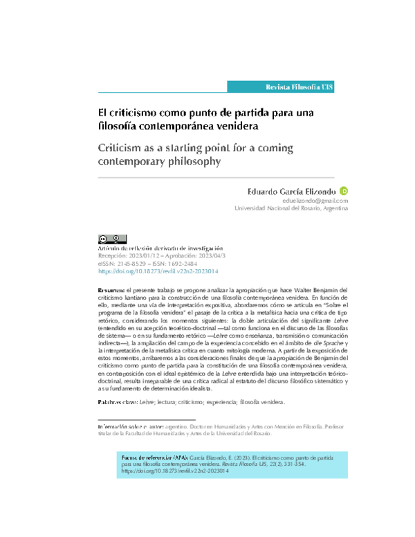 (PDF) El criticismo como punto de partida para una filosofía ...