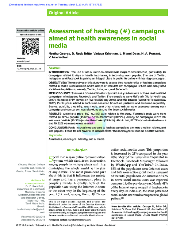 (PDF) Assessment of hashtag (#) campaigns aimed at health awareness in ...