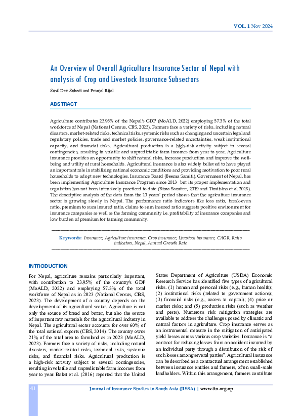 (PDF) An Overview of Overall Agriculture Insurance Sector of Nepal with ...