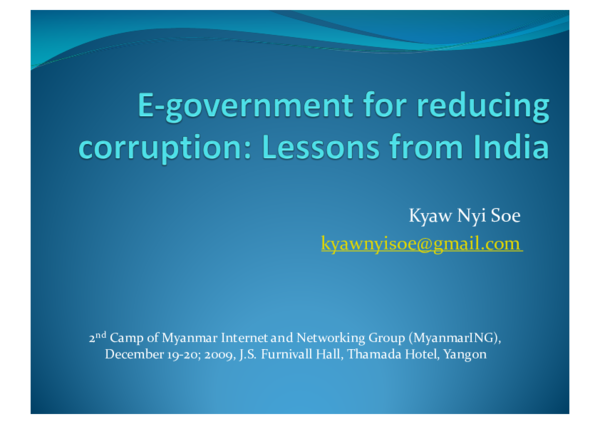 (PDF) E-government for reducing corruption Lessons from India