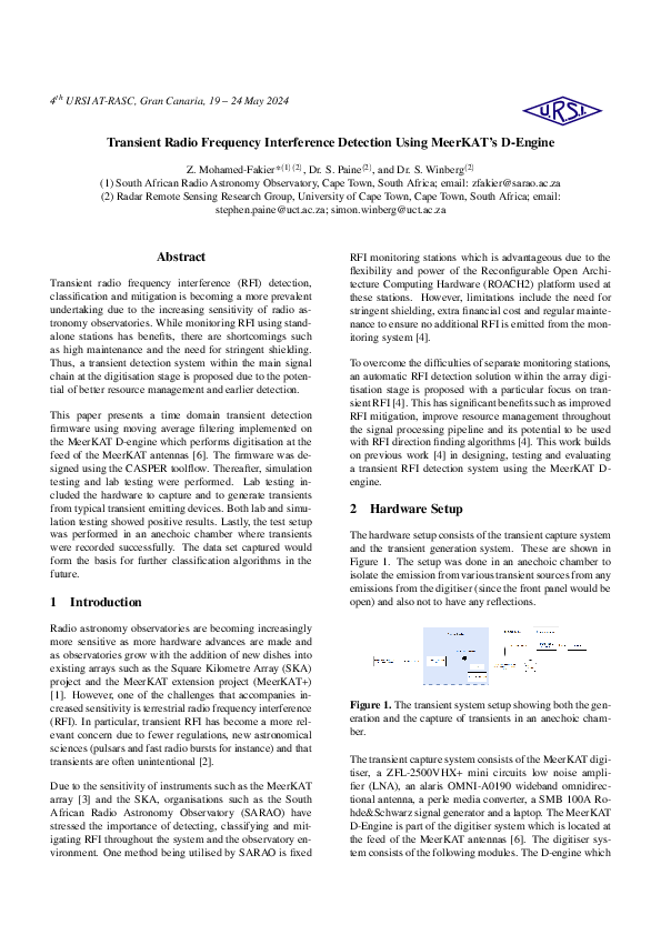(PDF) Transient Radio Frequency Interference Detection Using MeerKAT's ...