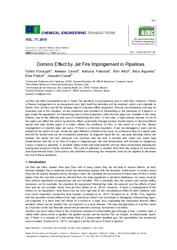 (PDF) Domino Effect by Jet Fire Impingement in Pipelines