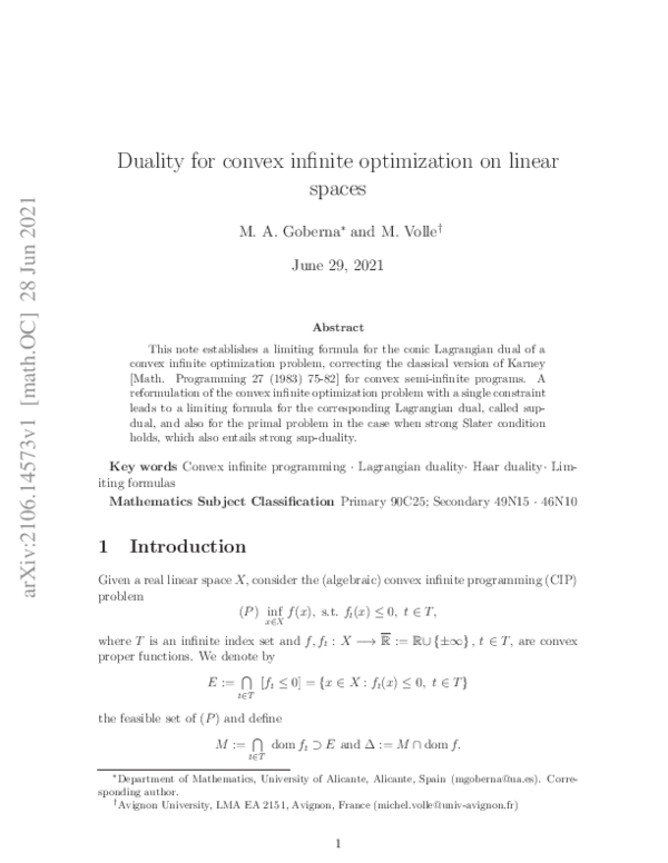 (PDF) Duality for convex infinite optimization on linear spaces